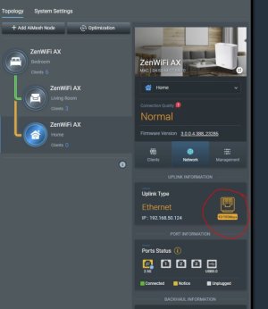 ASUS ZenWiFi AX (XT8) node connected to the main node with cable (wired ...